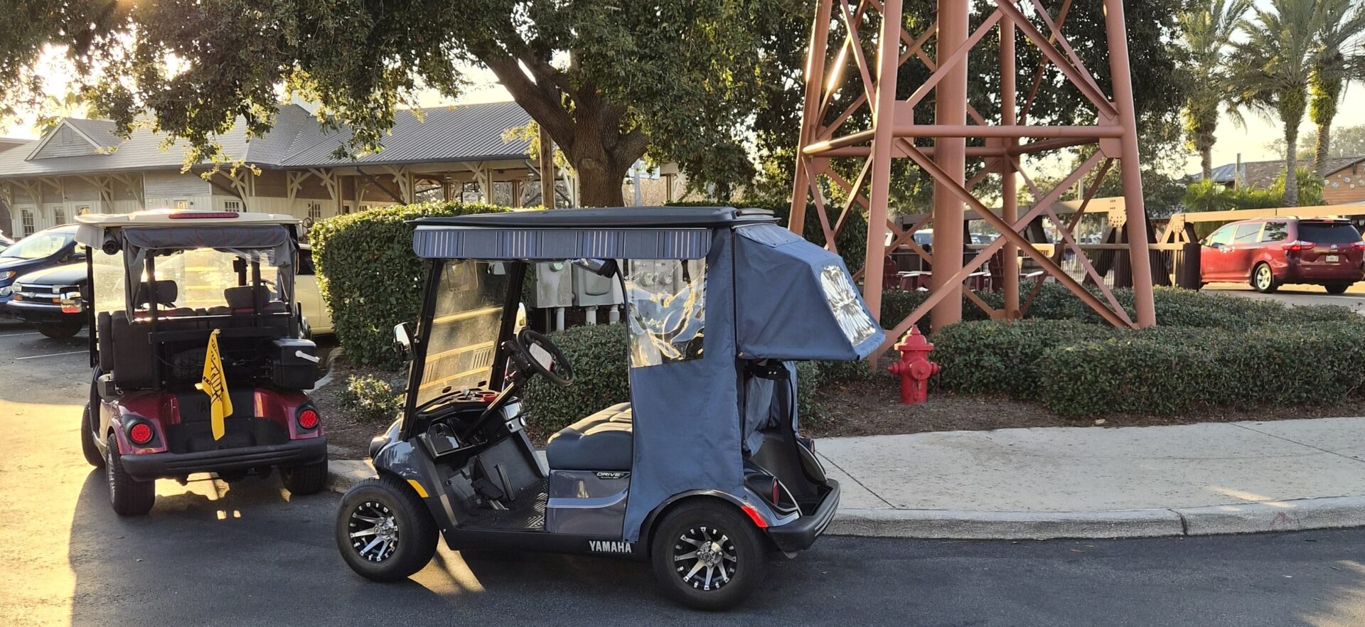 Golf carts find convenient parking at Lake Sumter Landing - Villages ...