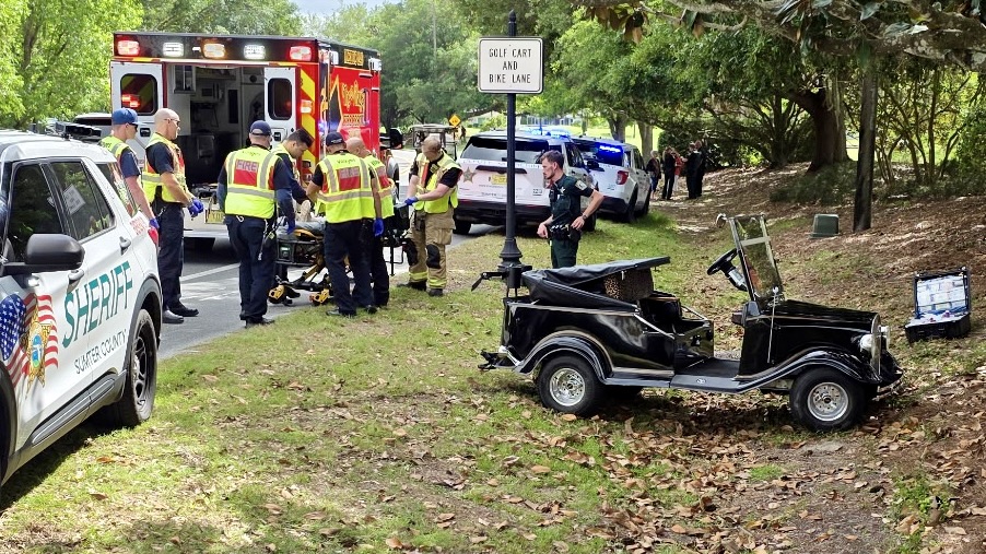 Golf cart involved in rollover crash after near miss with car in The ...